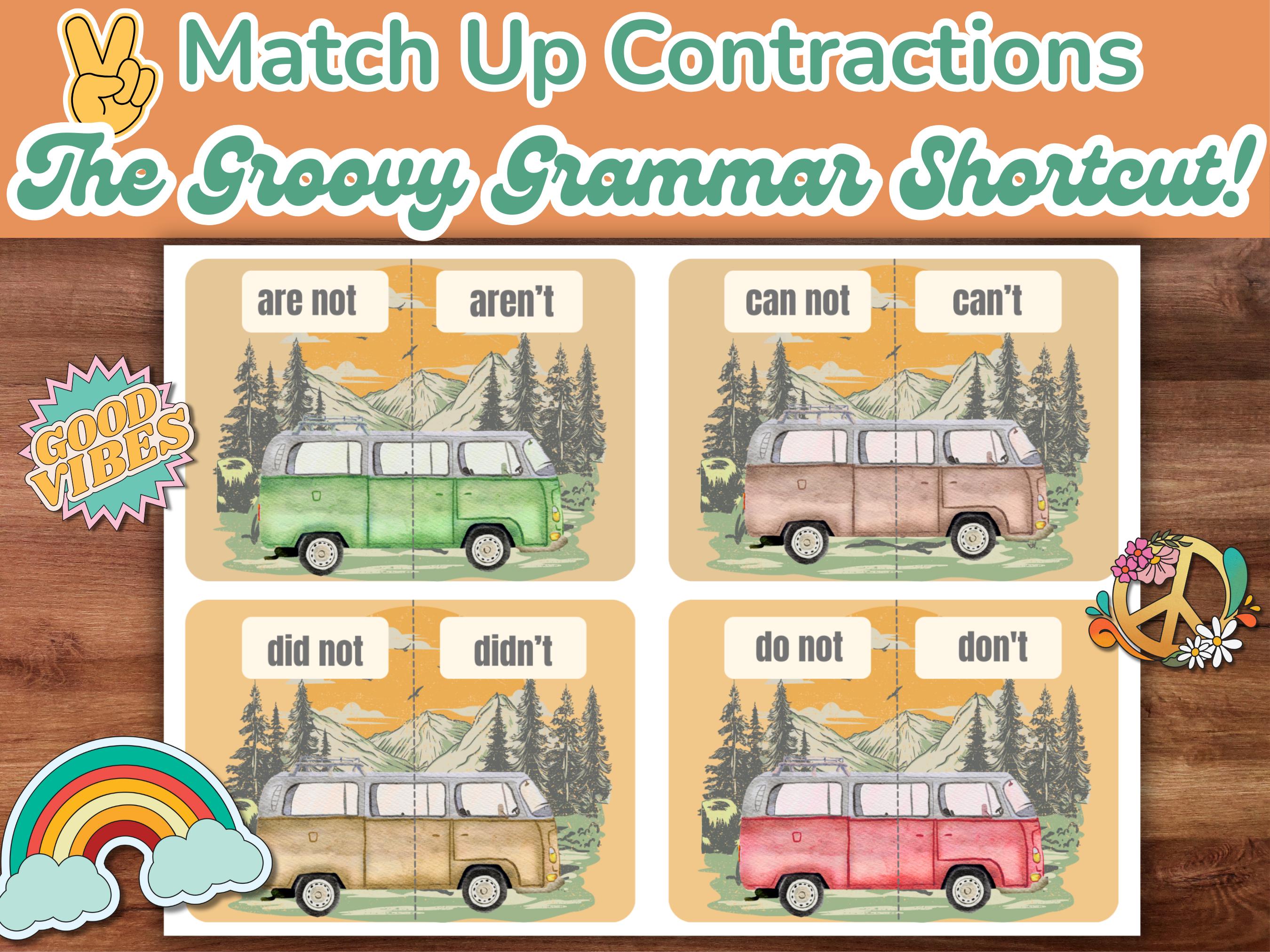VW Bus Contraction Matching Game: Retro Grammar Activity for Kids ...